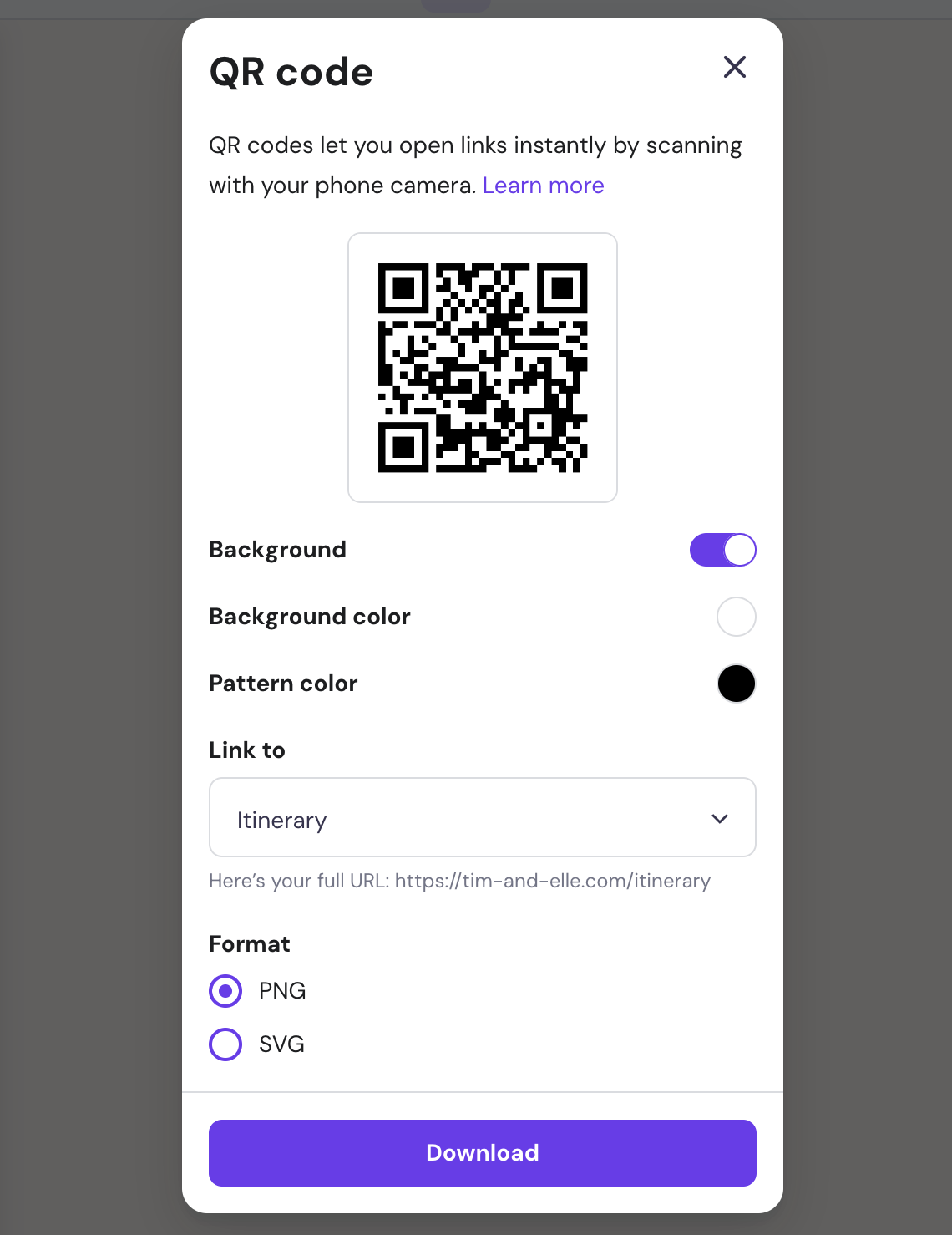 How to create a QR code for an event