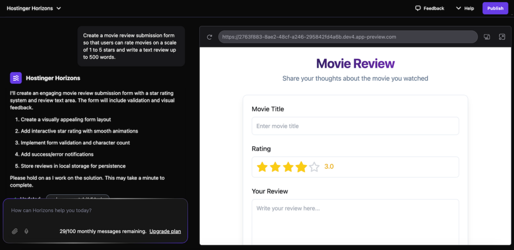 Effective web app development prompting with Hostinger Horizons