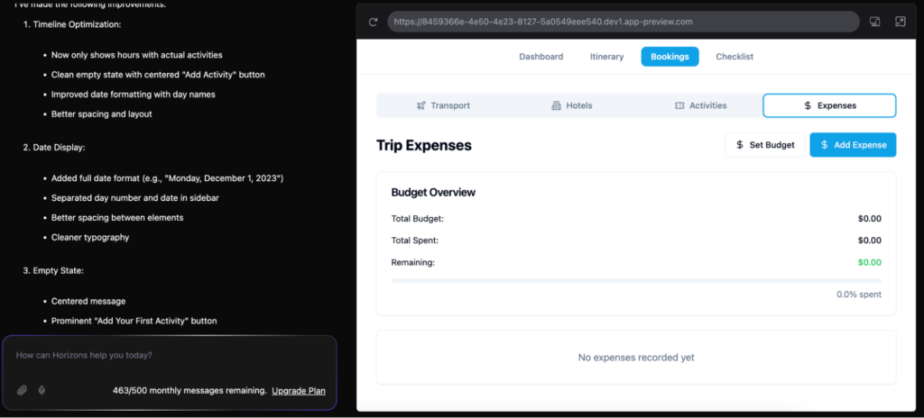 How to build a travel planner web app with Hostinger Horizons