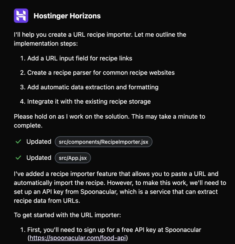 How to create a recipe web app with Hostinger Horizons