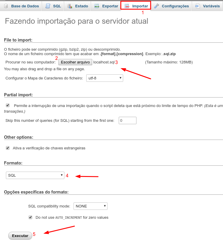 Como restaurar banco de dados MySQL usando phpMyAdmin