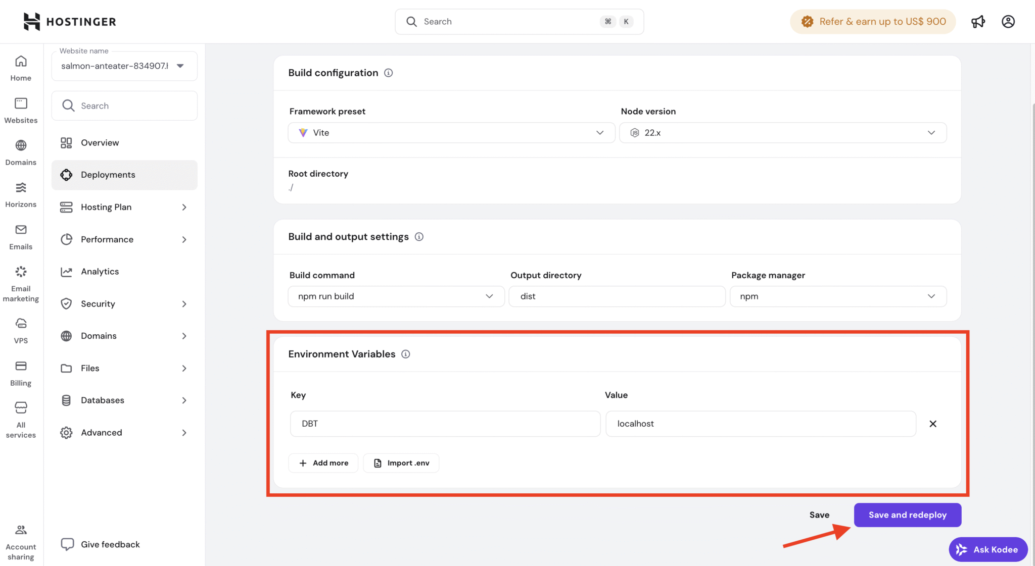 How to edit or add environment variables after deployment