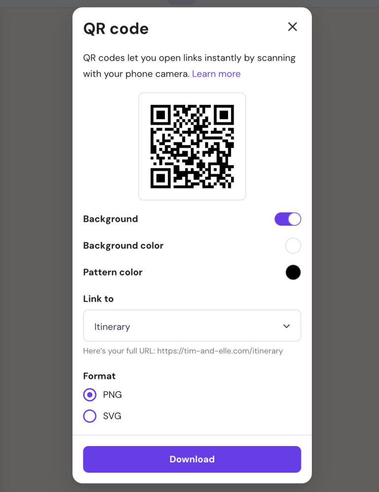 How to create a QR code for an event