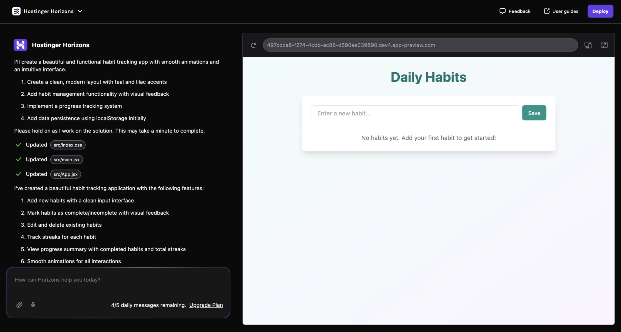 How I built a habit-tracking web app with Hostinger Horizons