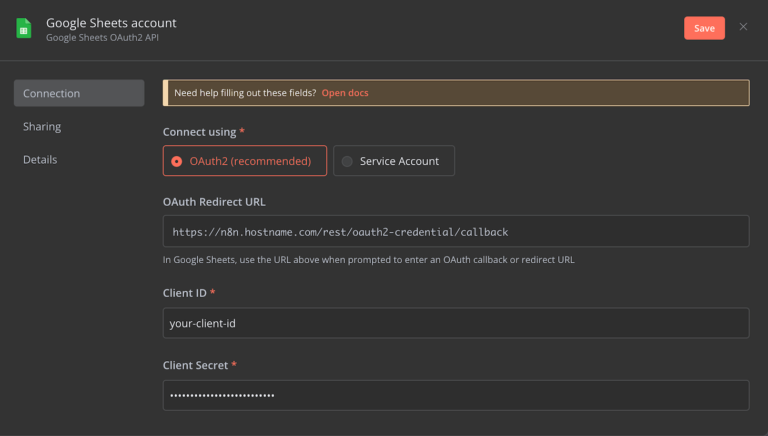 How to integrate n8n to Google Sheets