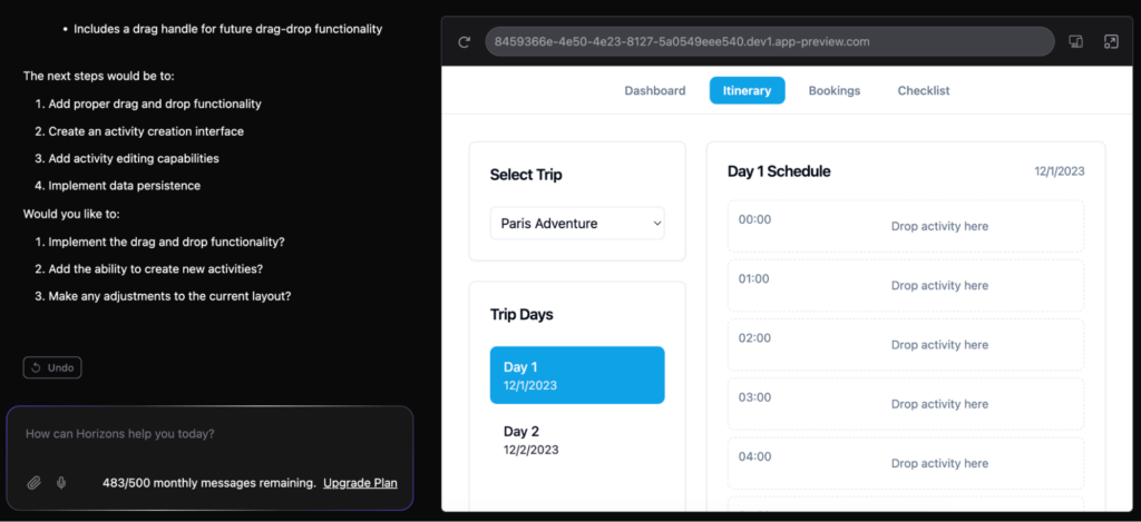 How to build a travel planner web app with Hostinger Horizons