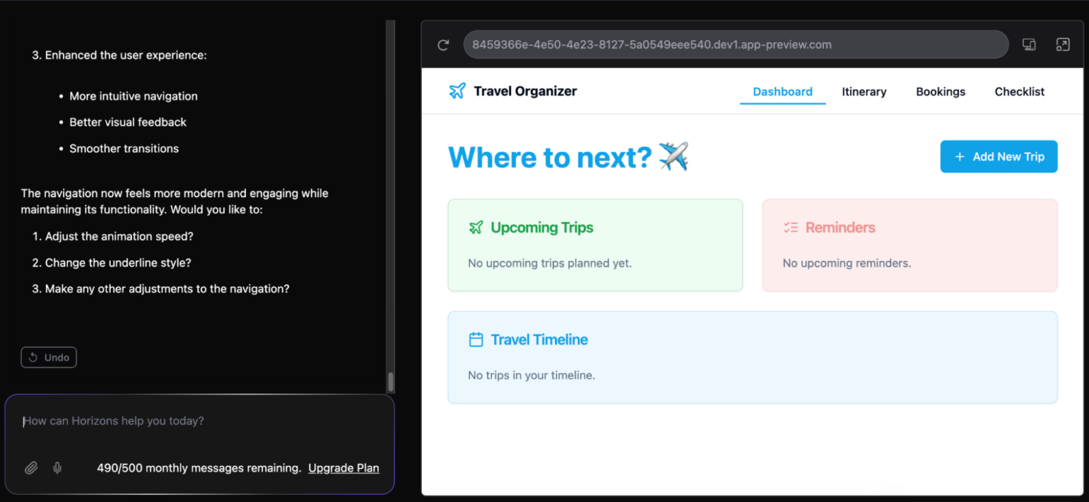 How to build a travel planner web app with Hostinger Horizons