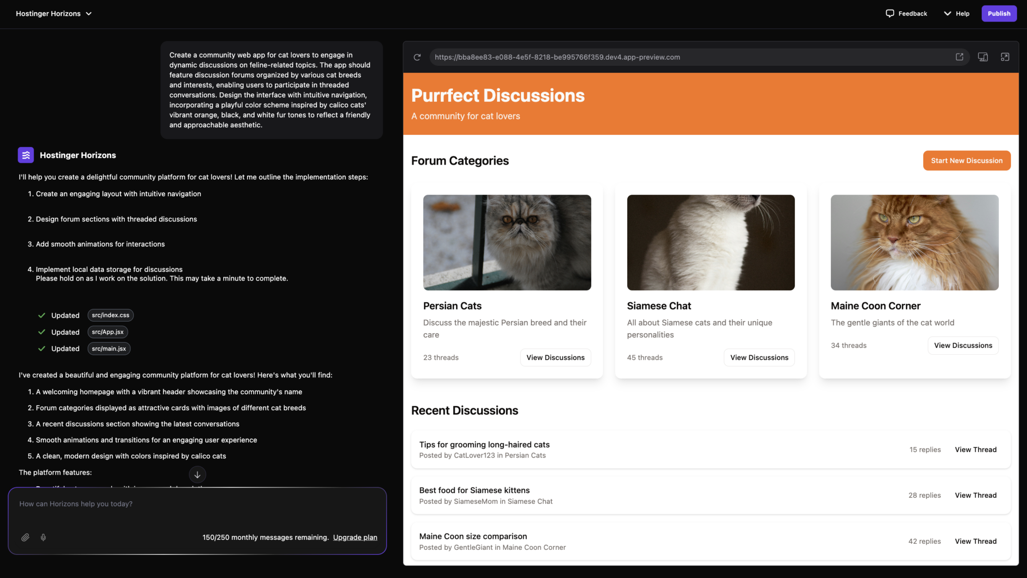How I created my community web app with Hostinger Horizons